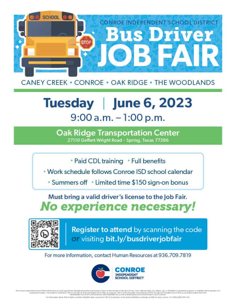 Conroe ISD Hosting Bus Driver Job Fair June 6 - Hello Woodlands