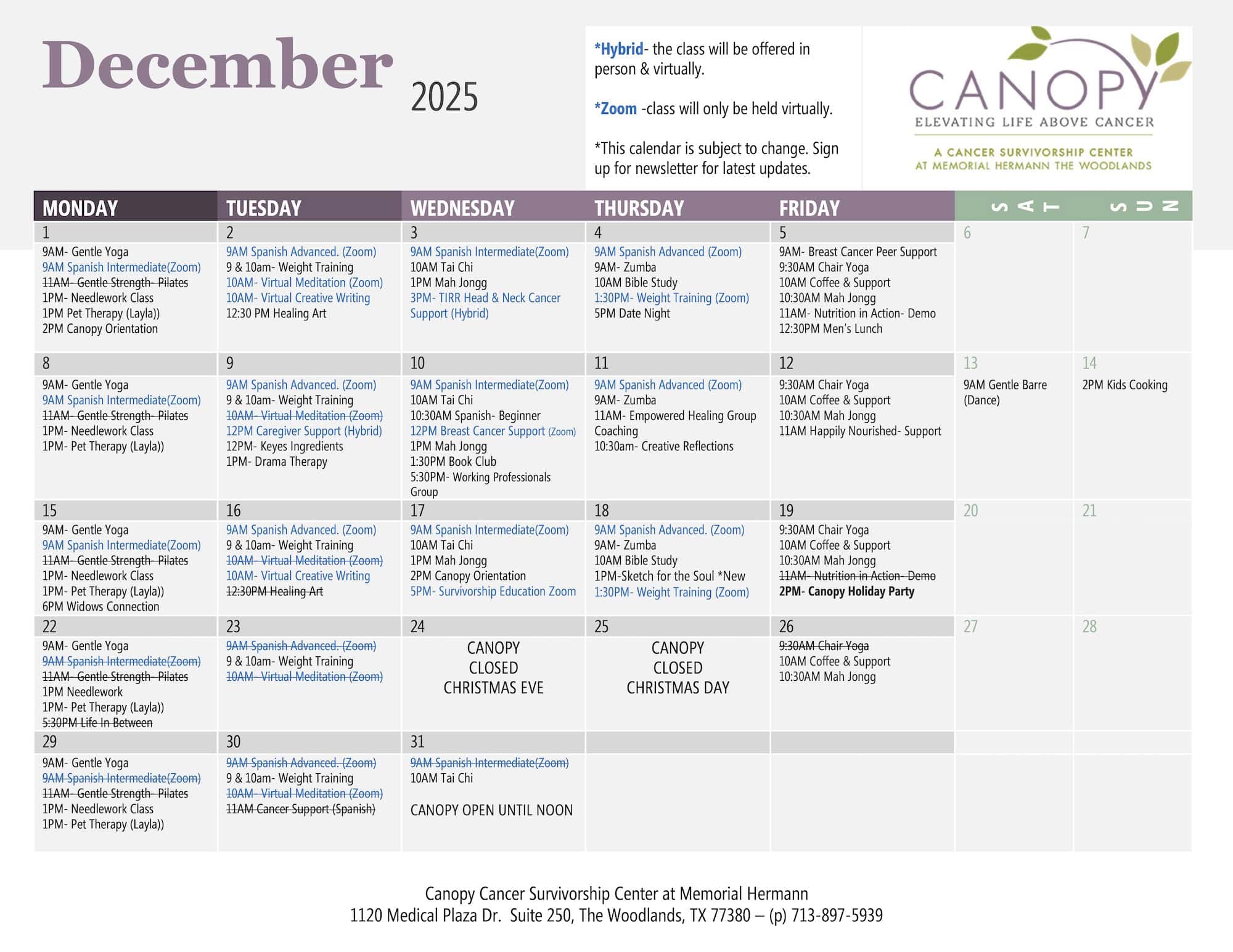 Canopy Classes and Events - Hello Woodlands