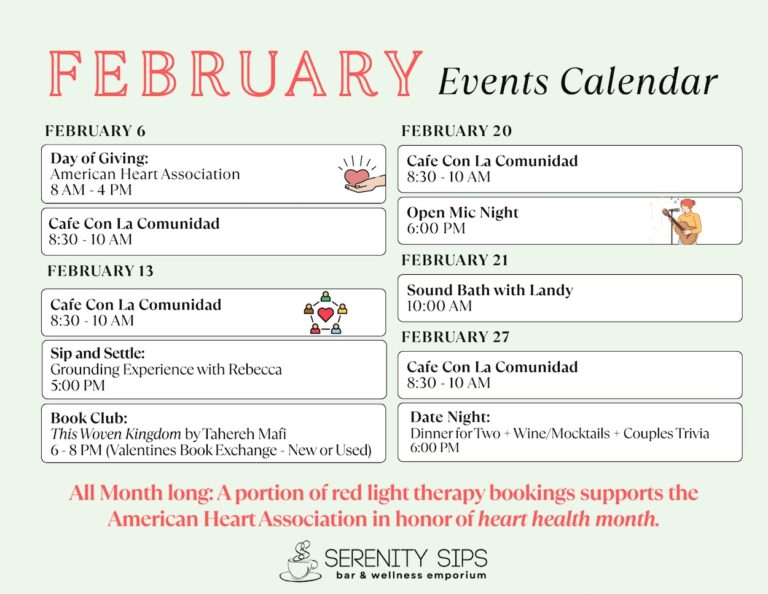 February Events at Serenity Sips - Hello Woodlands